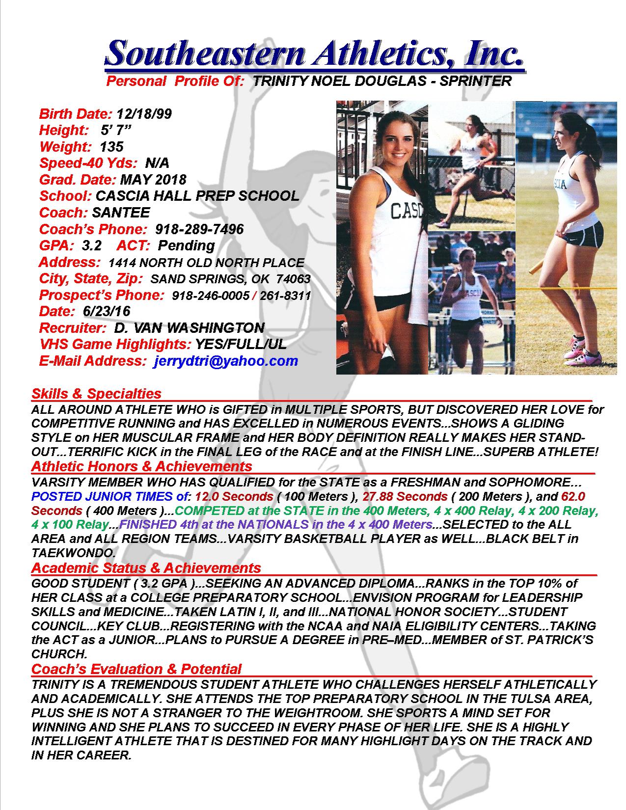 Trinity Douglas, 2018, Sprinter, Cascia Hall Prep School, OK ...