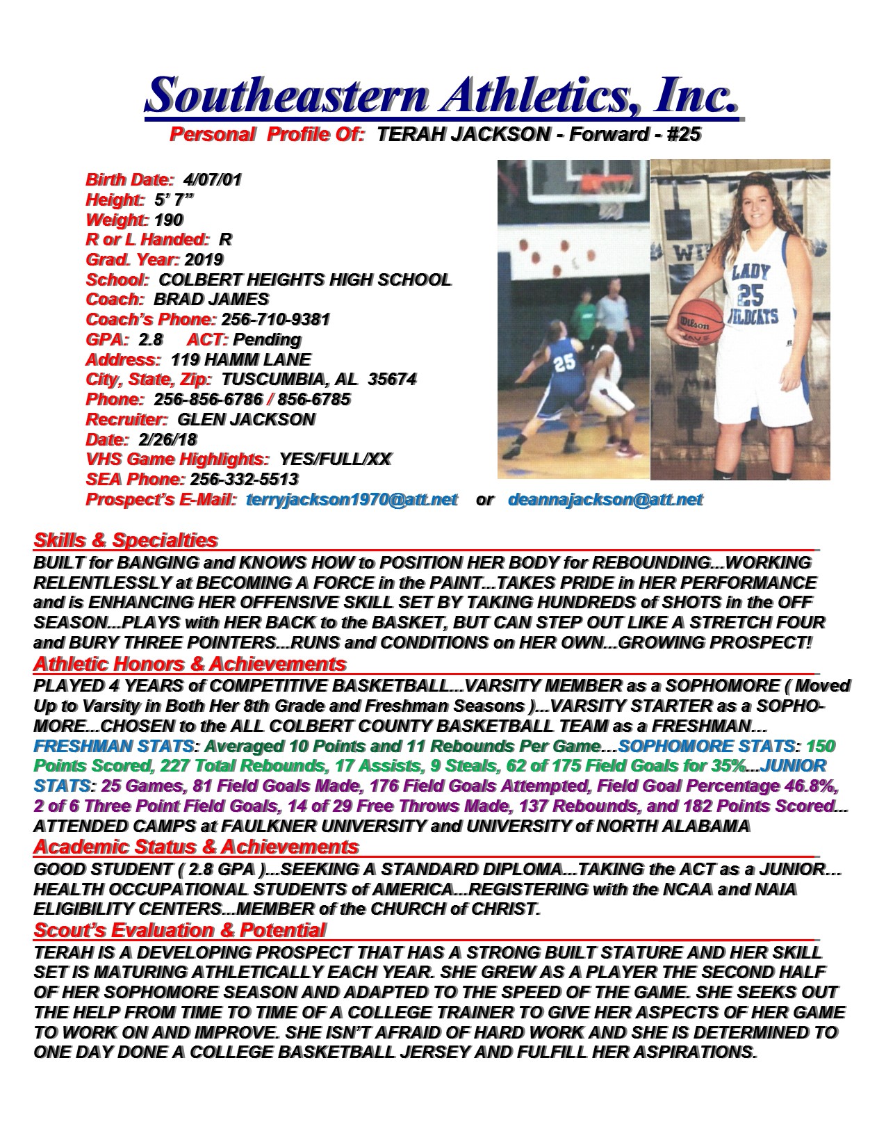 Terah Jackson, 2019, Forward, Colbert Heights HS, AL | Southeastern ...