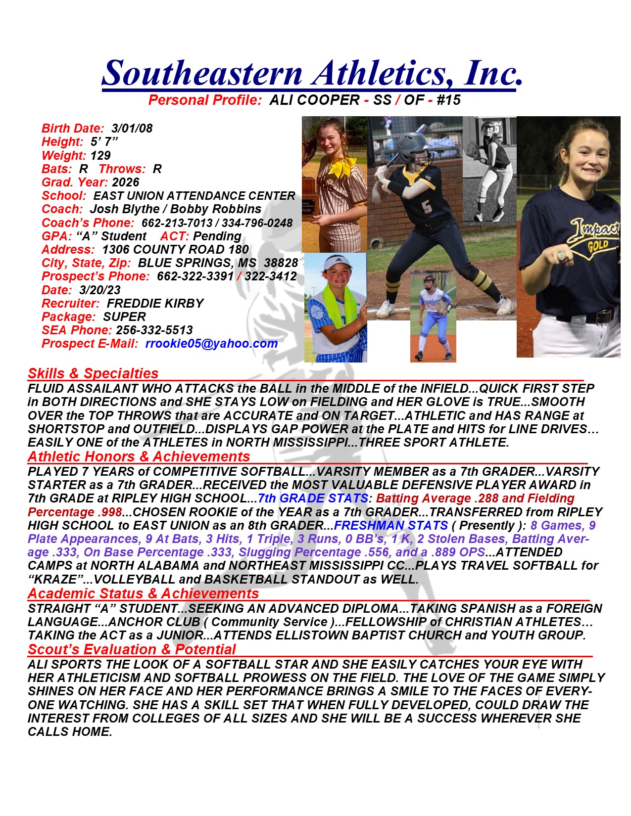 Ali Cooper, 2026, Shortstop / OF, East Union Attendance Center, MS ...