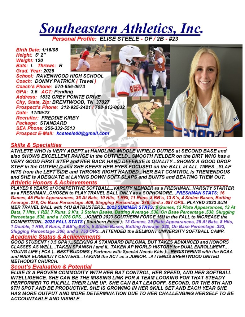 Elise Steele, 2026, OF / 2B, Ravenwood HS, TN | Southeastern Athletics ...