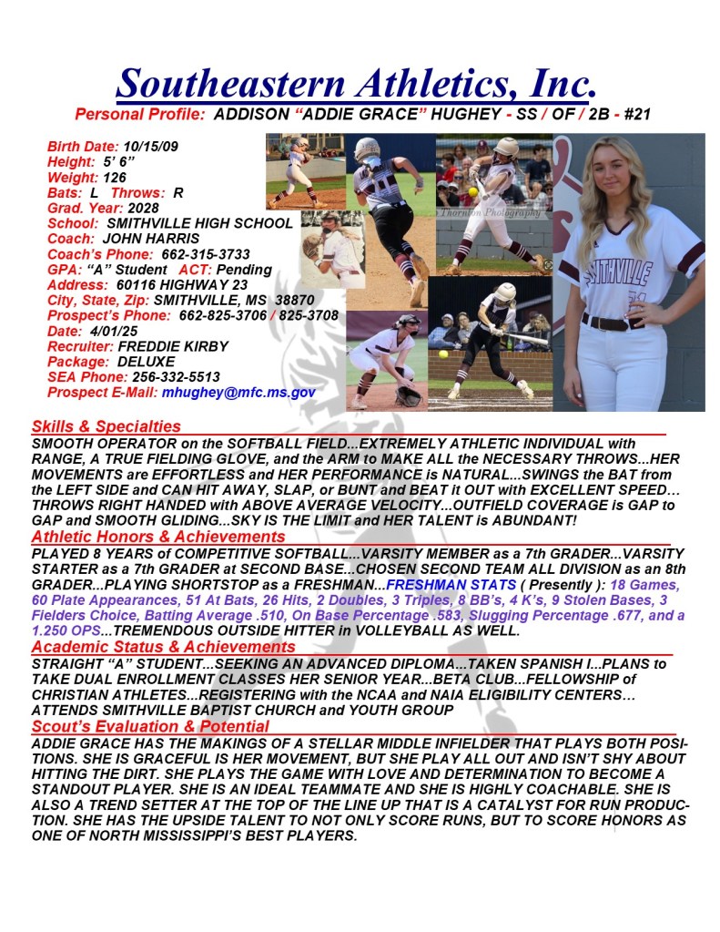 Addison “Addie Grace” Hughey, 2028, SS/2B/OF, Smithville HS, MS ...