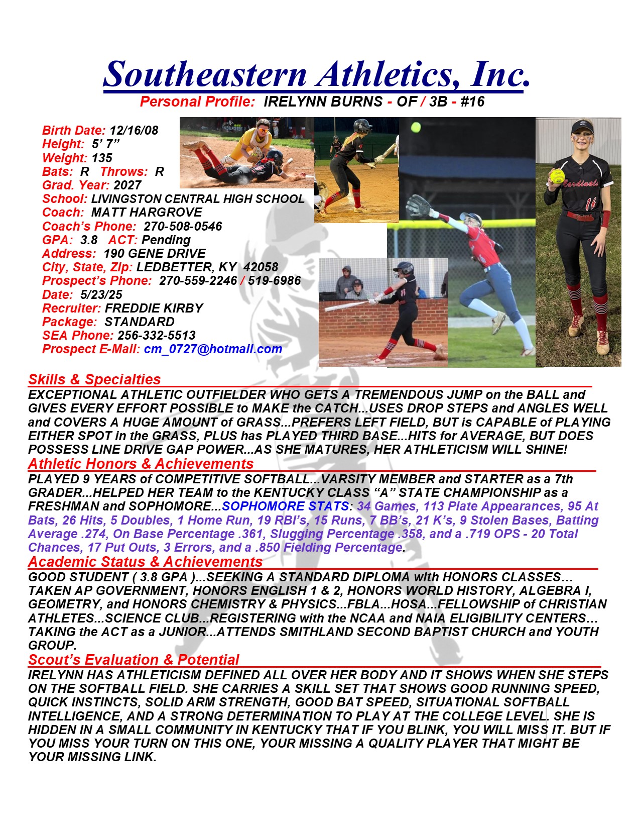 Irelynn Burns, 2027, OF / 3B, Livingston Central HS, KY | Southeastern ...