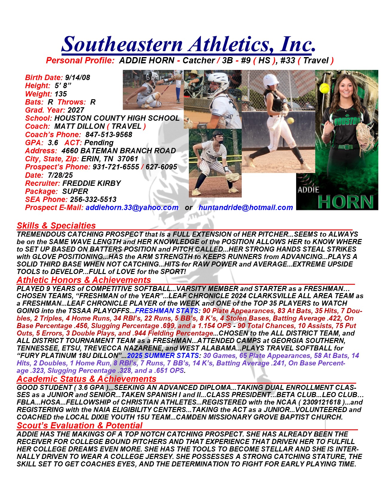 Addie Horn, 2027, Catcher / 3B, Houston County HS, TN | Southeastern ...